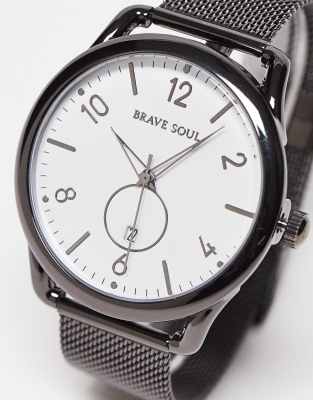 Brave Soul mesh strap watch in gun tone | ASOS