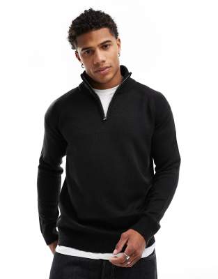 Brave Soul midweight half zip jumper in black | ASOS