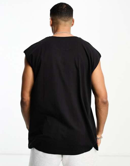 Brave Soul oversized raw edge singlet in black | ASOS