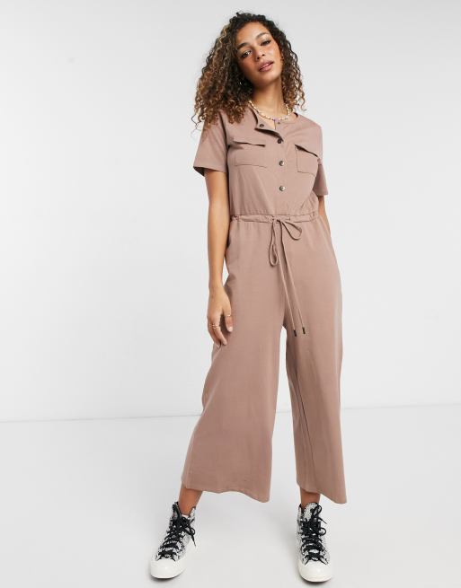 Brave Soul – Pearl – Cargo-Jumpsuit mit Taillenschnürung in Pilzbraun ...