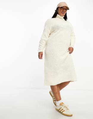 Brave Soul Plus Emma roll neck knitted maxi dress in cream | ASOS