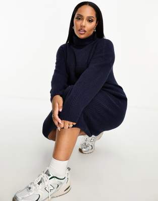 Brave Soul Plus Emma roll neck knitted maxi dress in navy | ASOS