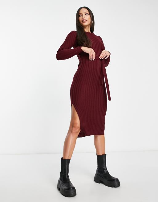 Brave Soul Tall eddie knitted dress with slit in burgundy | ASOS
