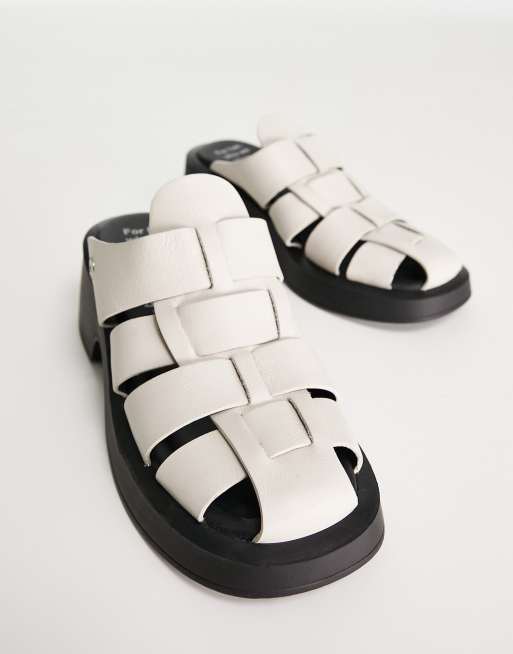 Bronx Vita fisherman mule leather sandals in off white | ASOS