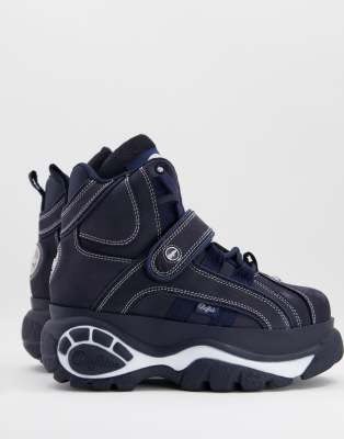 Buffalo chunky high top flatform trainers in black | ASOS