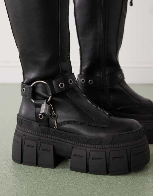Buffalo Gospher biker hi boots in black | ASOS