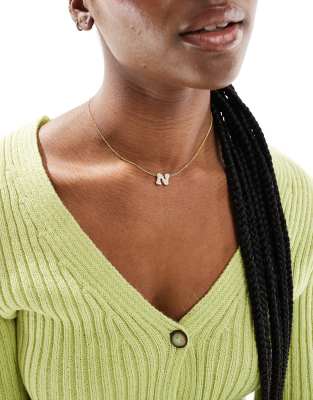 Bymehshake Bubble Letter Necklace Letter 'N' Gold | ASOS