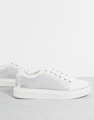 Call it Spring embellished rhinestone trainers in white | ASOS
