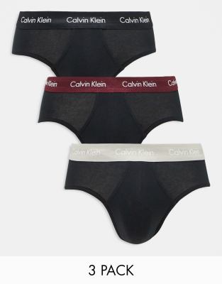 Calvin Klein 3-pack briefs with coloured waistband in black | ASOS
