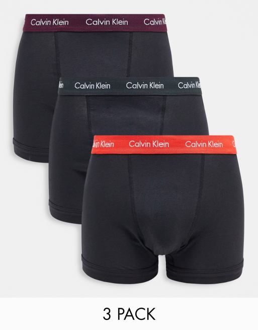 Calvin Klein 3 pack trunks with contrast waistbands in black | ASOS