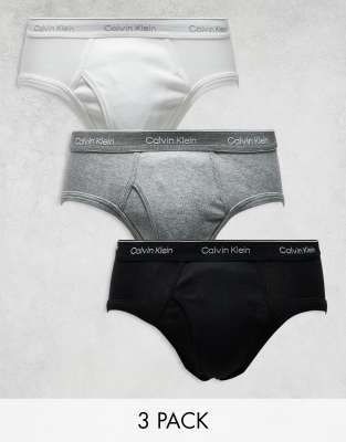 Calvin Klein Cotton Classics 3 pack hip brief in grey/black/white | ASOS