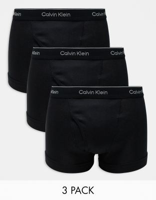 Calvin Klein Cotton Classics 3 pack trunks in black | ASOS