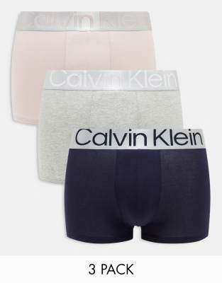 Calvin Klein cotton steel 3-pack stretch trunks in multi | ASOS