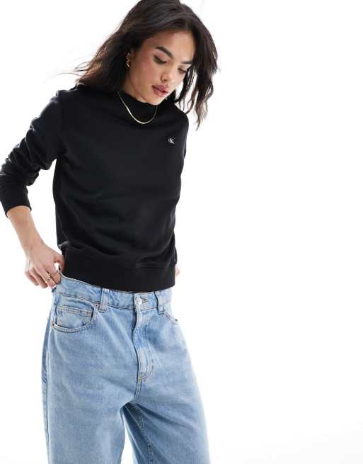 Calvin Klein Cotton Terry Badge Sweatshirt in black | ASOS