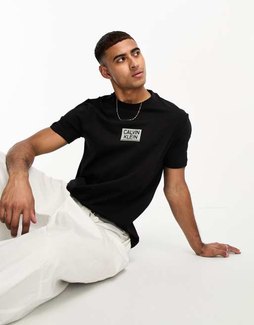 Calvin Klein gloss stencil logo t-shirt in black | ASOS