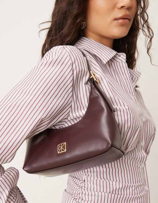 Calvin Klein hardware detailing logo shoulder bag in brown | ASOS