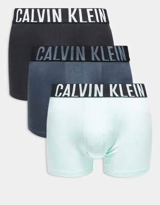 Calvin Klein Intense Power 3 pack cotton boxer briefs in black/mint ...