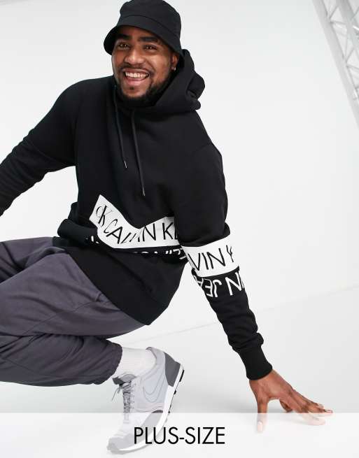 Calvin Klein Jeans Big And Tall Mirrored Logo Hoodie In Black Asos