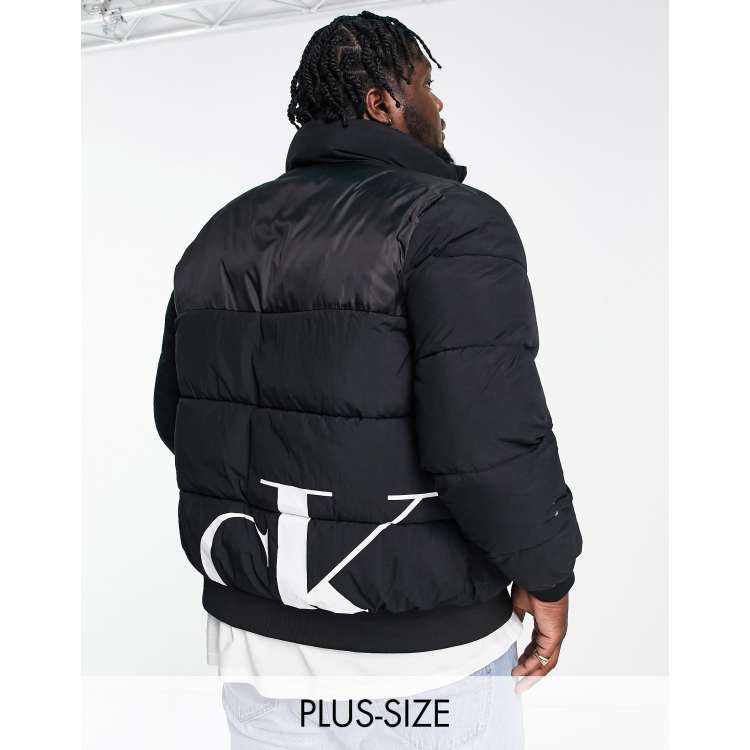 Calvin Klein Cut Off Ck Mix Media Puffer In Blue For Men