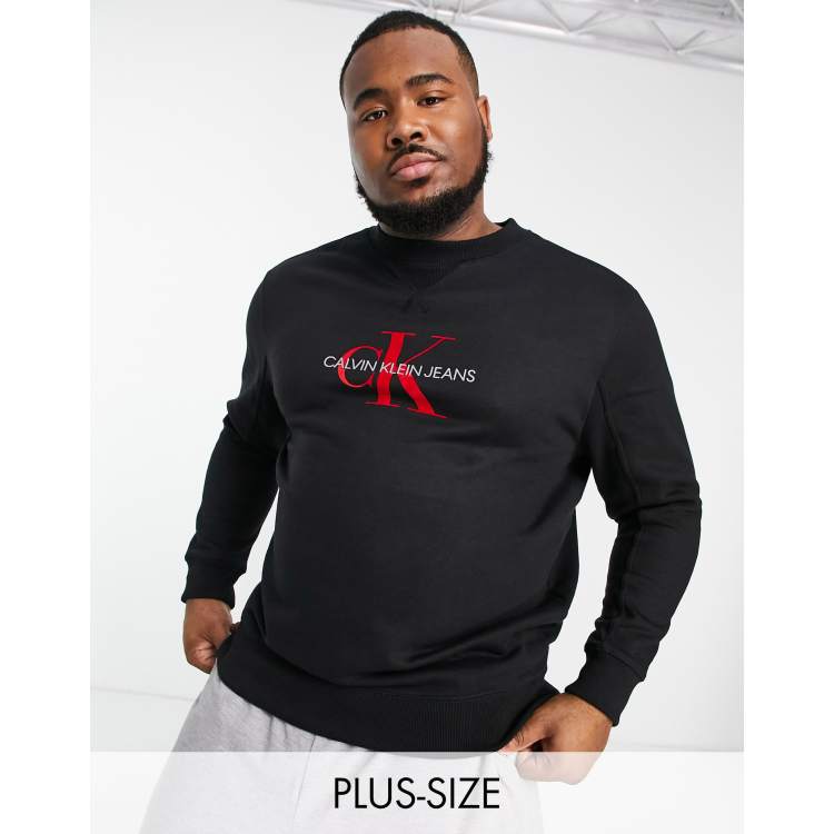 Calvin Klein Jeans Big Tall monogram flock logo sweatshirt in black ASOS