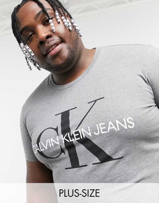 Calvin Klein Jeans Big And Tall Monogram Logo Slim Fit T Shirt In Gray Asos