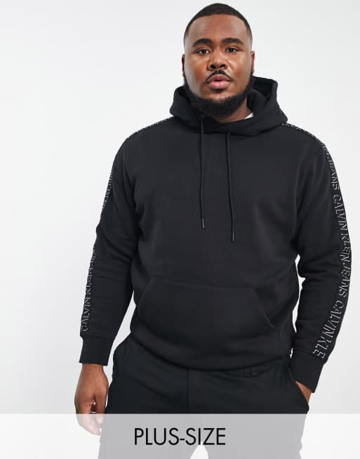 Calvin Klein Jeans Big And Tall Shadow Logo Taping Hoodie In Black Asos