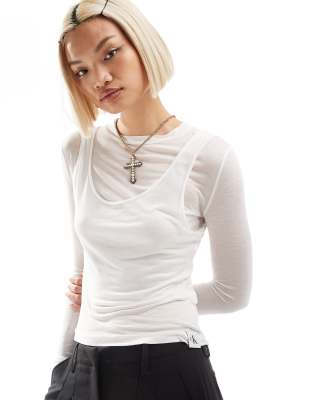 Calvin Klein Jeans double layer sheer top in white | ASOS