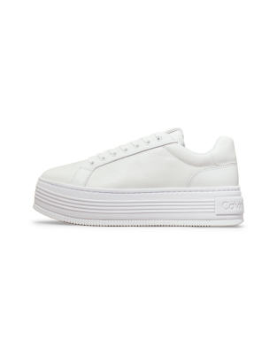 Calvin Klein Jeans Leather Platform Trainers in Triple Bright White | ASOS