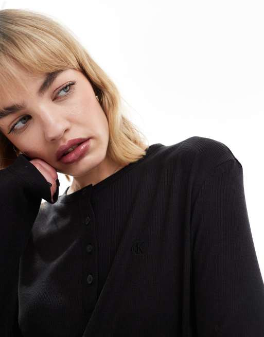 Calvin Klein Jeans sheer rib henley tee in black ASOS Exclusive ASOS