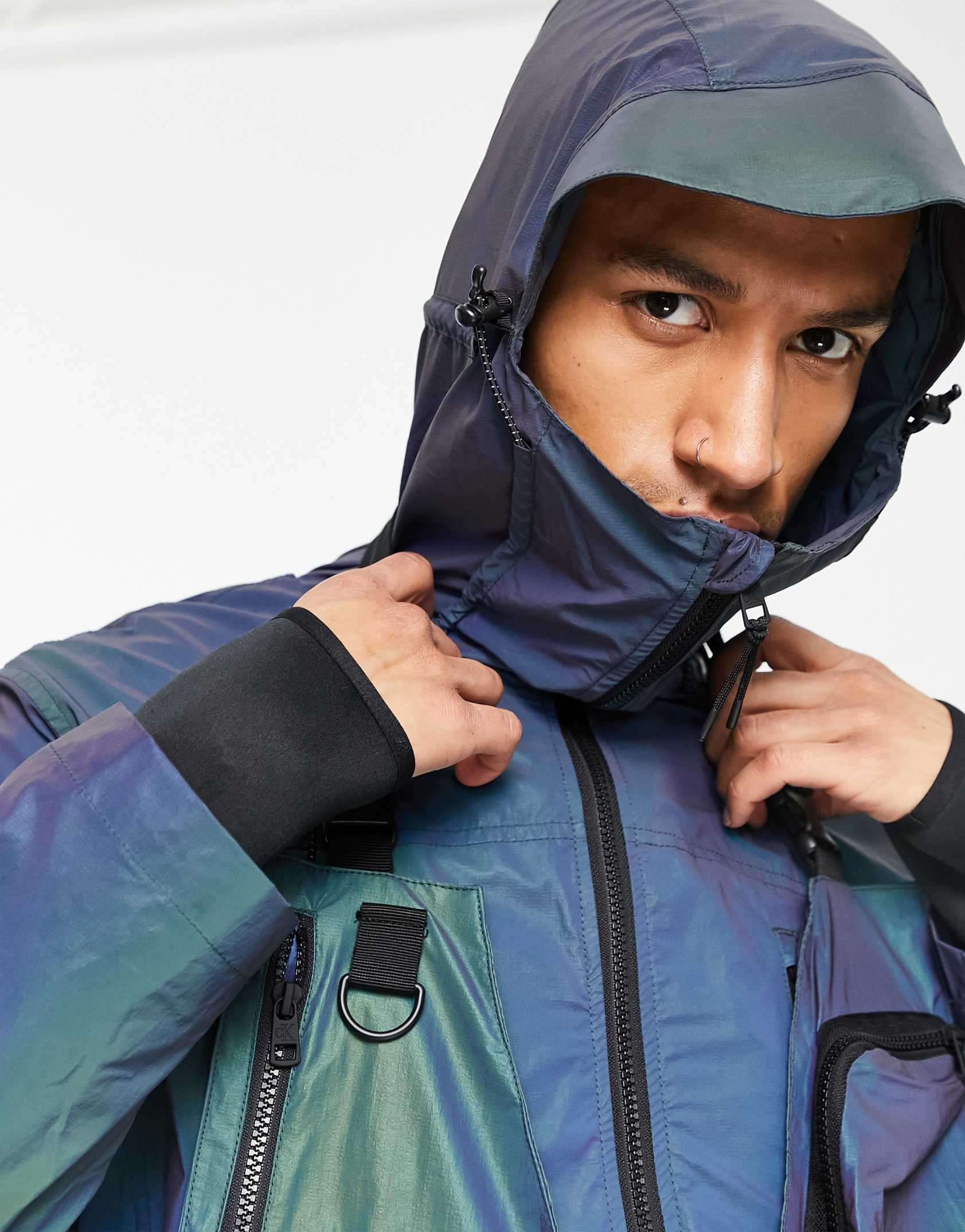 Calvin Klein Jeans technical 2 in 1 jacket in reflective blue ASOS Price Checker