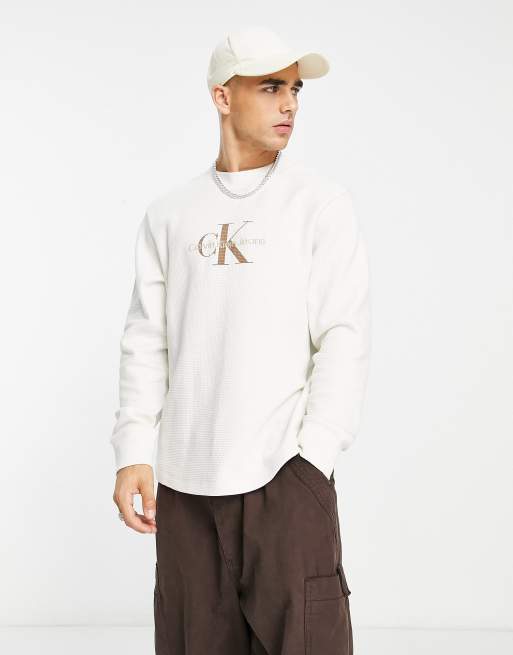 Calvin Klein Jeans Top Décontracté à Manches Longues En Tissu Gaufré