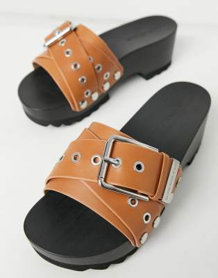 Calvin Klein Jeans Valynda Chunky Mule Sandals In Cuoio-multi | ModeSens