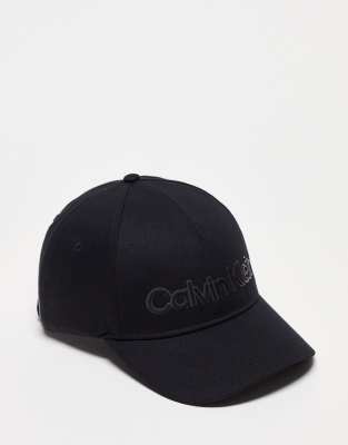 Calvin Klein leather lettering baseball cap in black | ASOS