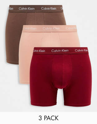 Calvin Klein - Lot de 3 boxers - Marron, rose et rouge | ASOS