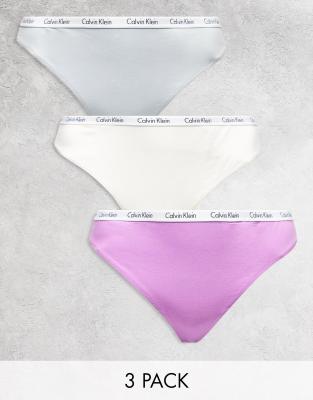 Calvin Klein Plus 3 pack thong in vanilla/silver/pink | ASOS