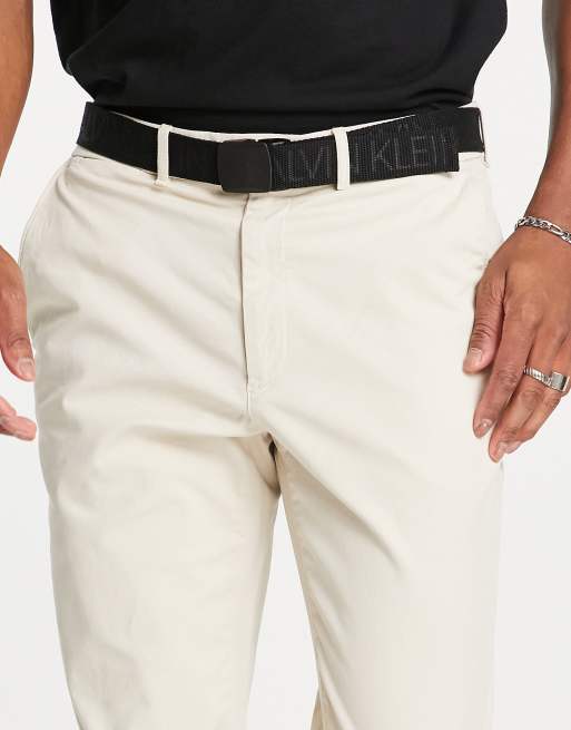 Calvin Klein Slim Fit Garment Dyed Chinos With Belt In Beige Asos