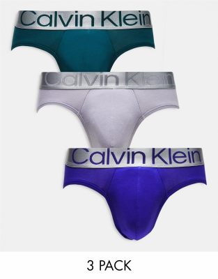 Calvin Klein steel 3-pack briefs in blue, grey and teal | ASOS