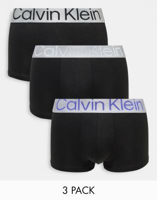 Calvin Klein steel 3 pack micro low rise trunks with contrast ...