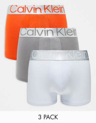 Calvin Klein Steel 3-pack Trunks In Blue, Gray And Orange-multi | ModeSens