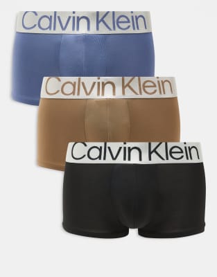 Calvin Klein – Svarta, bruna och blå trunks med låg midja, 3-pack | ASOS