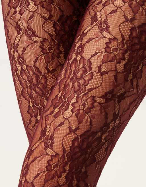 Calzedonia Floral lace tights in burgundy lace | ASOS