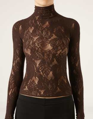 Calzedonia Floral lace top in coffee brown | ASOS