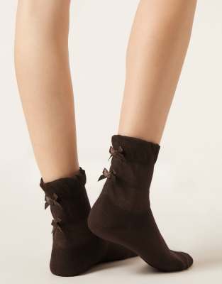 Calzedonia Gathered bow socks in brown | ASOS