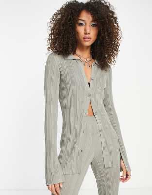 Camisa abotonada de punto de canalé de NA-KD x Moa Mattson (parte de un conjunto) | ASOS