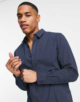 Camisa azul marino de manga larga con patrón de Threadbare | ASOS