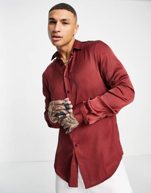Camisa Burdeos Oscuro De Satén De Asos Design Asos