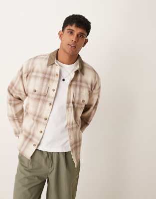 Camisa color crema a cuadros de estilo worker de franela gruesa de ...