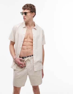 Camisa color crema clásica de manga corta de mezcla de lino de Rhythm ...