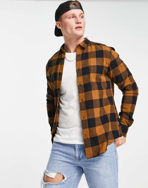 Camisa Color Tostado A Cuadros Buffalo De Corte Slim De Only And Sons Asos