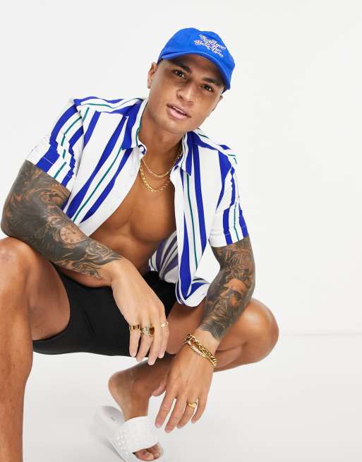 Camisa De Corte Estándar A Rayas Azules Y Blancas Retro De Asos Design